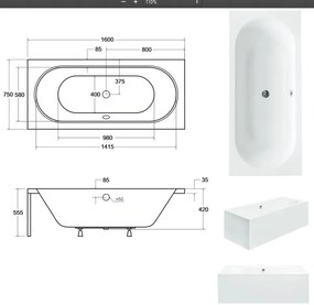 NIKIDO - B Akrylátová vana  VITAE 150x75, 160x75, 170x75, 180x80 Velikost: 150x75