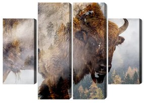 Vícedílný obraz Bizon Na Pozadí Mlžného Lesa Nedostatek Nedostatek Přírodní plátno 160x120