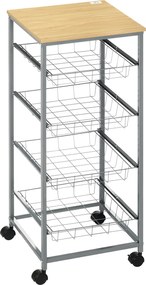 HOMCOM Servírovací vozík Kuchyňský vozík s kovovými košíky 36,5 x 36,5 x 89 cm Kuchyňský vozík Boční vozík Stříbrný do kuchyně a jídelny |