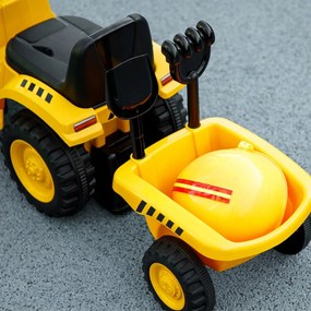 Dětský toy truck AIYAPLAY 12-36 měsíců s integrovanou lopatou a přívěsem, jezdicí rypadlo pro děti z PP a kovu, 91x29x44 cm, Žluté