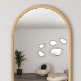 HOMCOM nástěnné obloukové zrcadlo, 110 x 65 cm, dřevěný rám, obloukové zrcadlo pro obývací pokoj, ložnici, vstupní prostor, přírodní dřevo