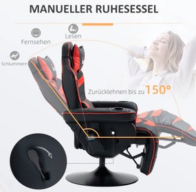 HOMCOM polohovací křeslo s masážní funkcí, ergonomické, lounge křeslo s vysokým opěradlem, polštářem, držákem na nápoje, TV křeslo, imitace kůže | Ao…