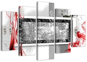 Obraz na plátně pětidílný Abstraktní šedá červená - 150x100 cm