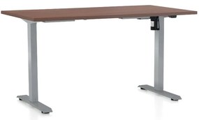 Výškově nastavitelný stůl OfficeTech A, 140 x 80 cm, šedá podnož, ořech