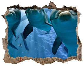Wallmuralia Díra 3D fototapeta na stěnu Tři delfíni 95x64 cm