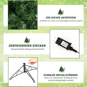 Costway 210 cm Umělý poloviční vánoční stromeček sváteční strom s 150 LED světly