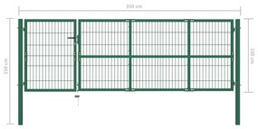 vidaXL Marketos Zahradní plotová branka se sloupky 350 x 100 cm ocelově zelená