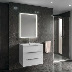 Sapho Cirasa koupelnový set skříňka 60 cm s umyvadlem a LED zrcadlem 3x zásuvka bílá lesk KSET-097
