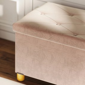 HOMCOM Úložná lavice, na konci postele, skládací, 76 x 38 cm, objem 67 L, nosnost 120 kg, s víkem, do ložnice, chodby, obývacího pokoje, růžová