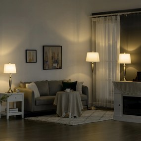 HOMCOM 3-dílná sada stojací lampa a 2 stolní lampy E27 stříbrná a bílá pro obývací pokoj ložnici moderní osvětlení