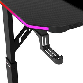 Výškově nastavitelný herní stůl ERACER H1212 — 120x60 cm, kov, melamin, černá, RGB podsvícení