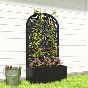 Outsunny vyvýšený truhlík s listovým trelážem — kovový květináč 61 × 23 × 113 cm pro zahradu, balkon a terasu
