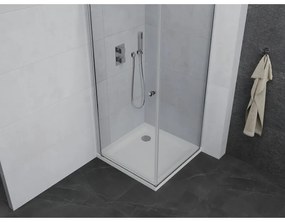 Mexen Pretoria sprchový kout s otočnými dveřmi 80 x 80 cm, Průhledné, Chromovaná + sprchová vanička Flat