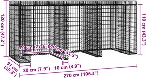 vidaXL Gabionová stěna na popelnice 270x91x120 cm pozinkované železo [151337]