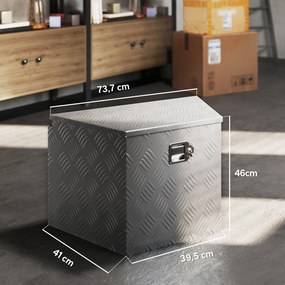 HOMCOM Přívěsná toolbox, Hliníková úložná skříň, Integrovaný zámek s klíči, Trapezoidní tvar, pro dodávky a přívěsy, 73,7 x 41 x 46 cm, Stříbrná
