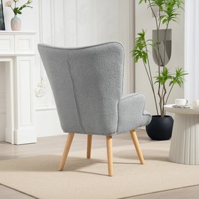 HOMCOM Křeslo s Boucle Potahem, Moderní Čalouněné Křeslo se Dřevěnými Nohy, Ergonomické Opěradlo a Područky, pro Jídelnu, Obývací Pokoj, Ložnici, Kan…