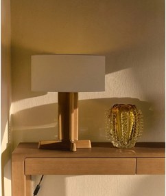 Bílá/hnědá stolní lampa z kaučukového dřeva s textilním stínidlem (výška 48 cm) Niani – Kave Home