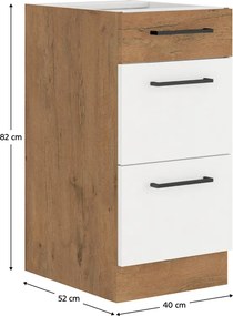 Spodní skříňka, bílá extra vysoký lesk HG / dub lancelot, VEGA D40 3S BB