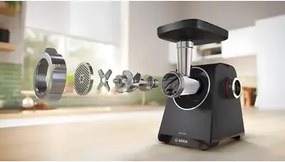 Bosch MFWS430B stříbrná, černá / Mlýnek na maso / 1900 W / 2,5 kg/min