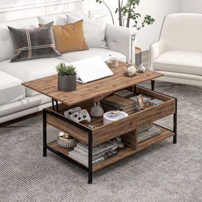HOMCOM Konferenční stolek s výklopným víkem - Dolní police, úložný box - rozměr 100L x 80W x 60H cm - rustikální černý dřevěný vzhled