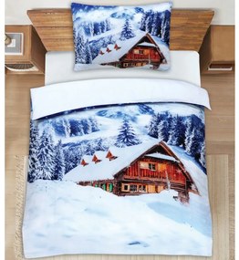 3D povlečení Polycotton Sněžná Chaloupka 200x140cm+90x70cm TiaHome