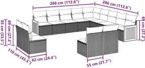 13dílný zahradní sedací souprava s poduškami černý polyratan 3260565