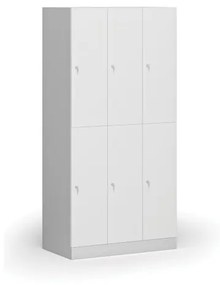 Šatní skříňka s úložnými boxy, 6 boxů, 1850 x 900 x 500 mm, cylindrický zámek, laminované dveře, bílá