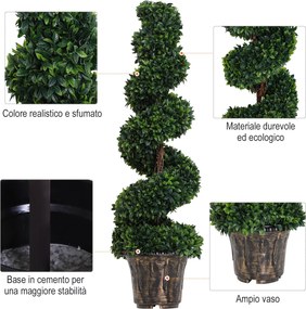Umělý spirálový buxus Outsunny (Ø32cm x 120cm), Zelená dekorace pro interiér a exteriér, vč. květináče
