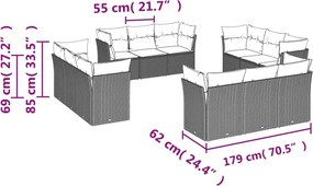 12dílná zahradní sedací souprava s poduškami šedá polyratan 3217330
