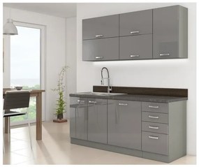 Nábytek Elegance Kuchyňská linka GRÉTA 120/180cm = Dolní skříňky: 80cm dřezová, 40cm zásuvková, Horní skříňky: 80cm plná, 40cm, 60cm digestořová.