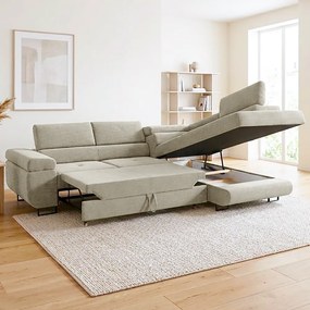 Sedací souprava GREIZ | 275x203 cm | pravá | rozkládací + úložný prostor | lincol 04D světle béžová | 3D manšestr