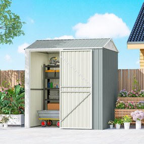 Outsunny kovový zahradní domek na nářadí 3,5 m² – vysoký uzamykatelný zahradní domek se štítnou střechou, větráním a rukavicemi v balení, 209 x 177 x…