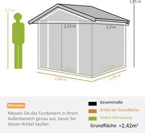 Zahradní přístřešek Outsunny s rámem podlahy a posuvnými dveřmi, odolný proti povětrnostním vlivům, ocelový, světle zelený, 213x130x185cm pro zahradu…