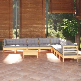vidaXL 10dílná zahradní sedací souprava šedé podušky masivní borovice [3096820] Barva: Krémová a antracitová