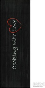 Breno Kusový koberec LUNA 102/black – Cooking with Love, 60x180 cm, Černá/Vícebarevné