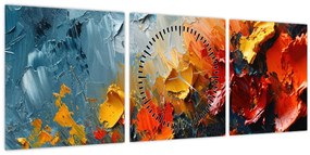 Obraz - Abstraktní malba květin III. (s hodinami) (90x30 cm)