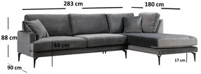 Hanah Home Rohová pohovka PAPIRA antracit pravý roh 560ARE1106