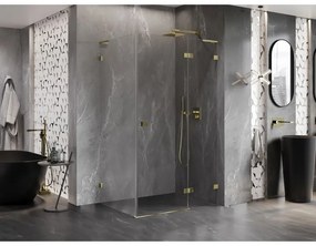 Mexen Lunar, L pravý výklopný sprchový kout 75 x 70 cm, 8mm čiré sklo, zlatý profil, 834L-075-070-50-00-P