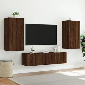 4dílná obývací stěna s LED hnědý dub kompozitní dřevo - Default Title