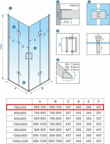 BPS-koupelny Čtvercový sprchový kout HYD-SK08A 70x70 zlatá lesk/transparent - bez vaničky