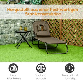 Skládací sluneční lehátko Outsunny s opěrkou hlavy, otvorem na čtení, 4-polohové sklopné sluneční lehátko v Oxfordu 600D, venkovní zahradní lehátko n…