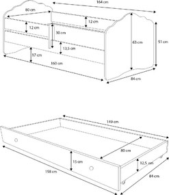 Postel s matrací a šuplíkem CASIMO CAT 160x80