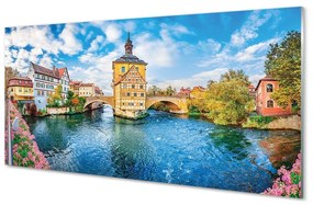 Obraz na skle Německo staré město říční mosty 100x50 cm