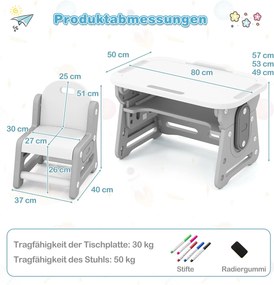 Costway Dětský stůl se židlí, výškově nastavitelná dětská sedací sestava