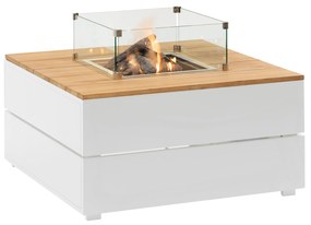 Stůl s plynovým ohništěm COSI- typ Cosipure 100 bílý rám / deska teak