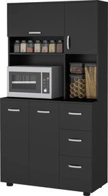 HOMCOM Víceúložná Kuchyňská Skříň se 4 Dveřmi a 3 Zásuvkami, Police + Velká Pracovní Deska 89L x 39,5W x 168H cm Černá