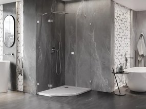 Mexen Lunar, pětiúhelníkový sprchový kout naklápěcí doleva 80 x 90 cm, 8mm čiré sklo, chromový profil, 831-080L-090P-01-00-L
