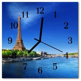 Nástěnné hodiny obrazové na skle - Eiffelova věž ve dne