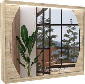 ADRK Furniture Posuvná skříň se zrcadlem a LED osvětlením CAMBE 250 SW-CAM-S-250+L-V390