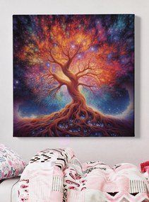 Obraz na plátně - Strom života napojen na vesmír FeelHappy.cz Velikost obrazu: 140 x 140 cm